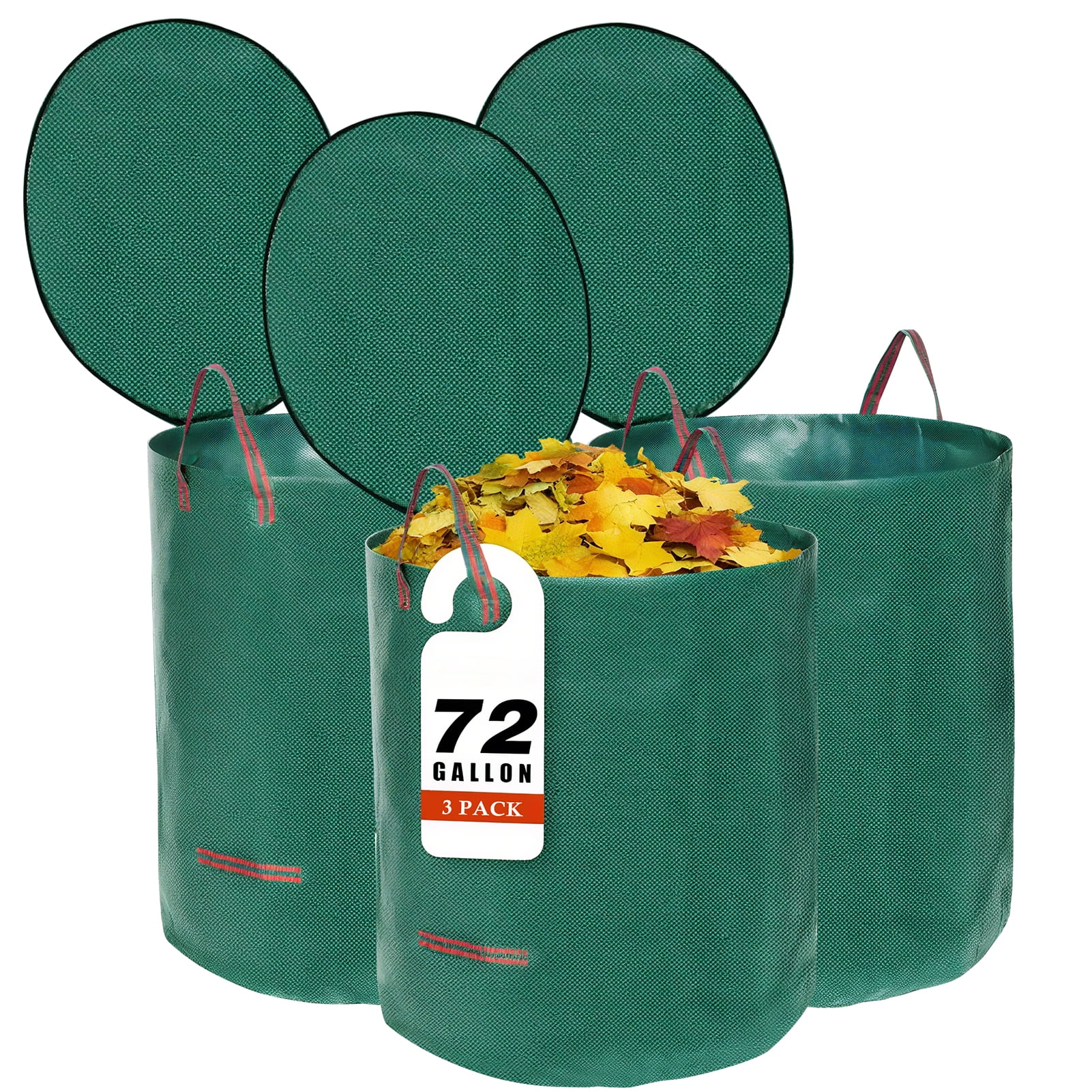 Amaopus Reusable Yard Waste Bags 72 Gallon Heavy Duty 4 Handles 3 Pack ...