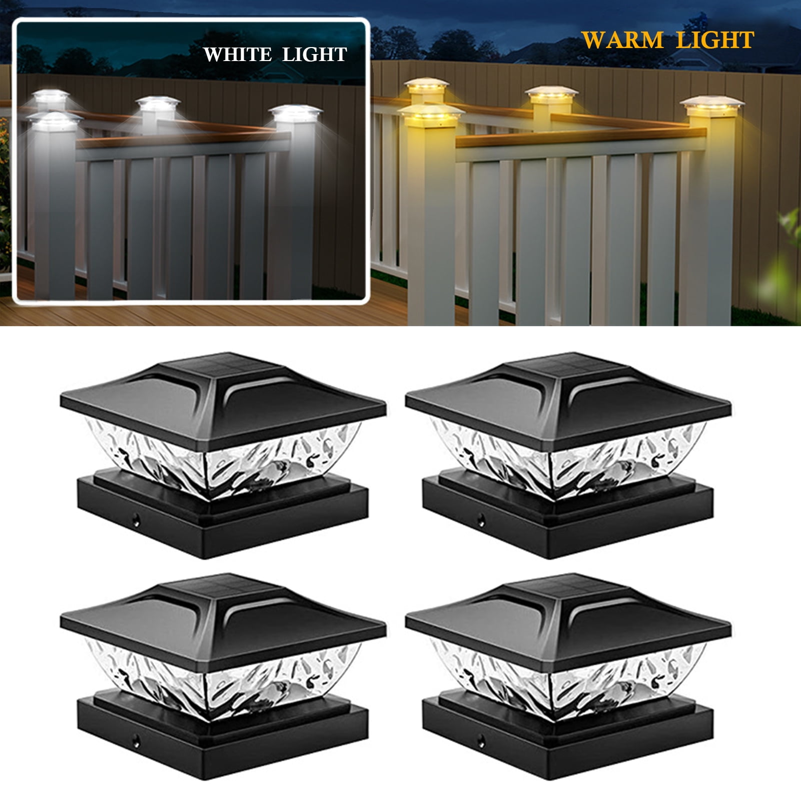 Amaopus 4 Packs Solar Post Cap Lights Outdoor, 2 Mode Bright Deck Fence ...