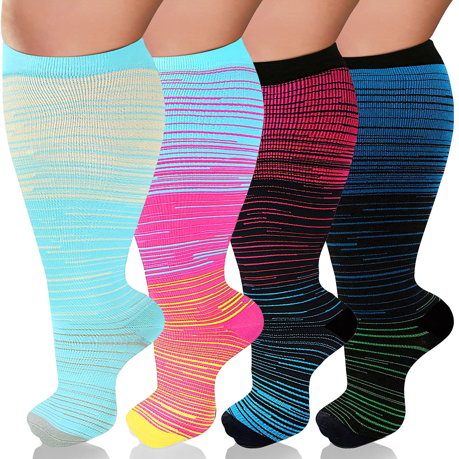 Amaopus 4 Pairs Plus Size Compression Socks, Wide Calf Compression ...