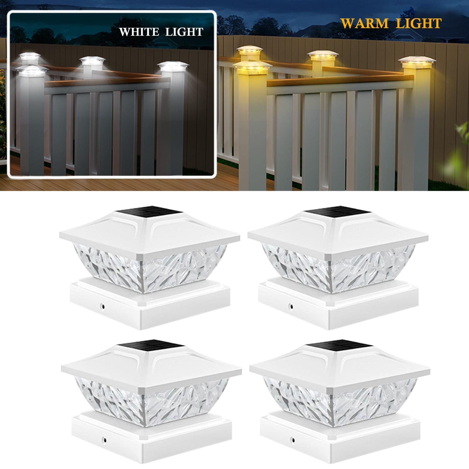 Amaopus 4 pcs Solar Post Cap Lights Outdoor, Solar Fence - Post Lights ...