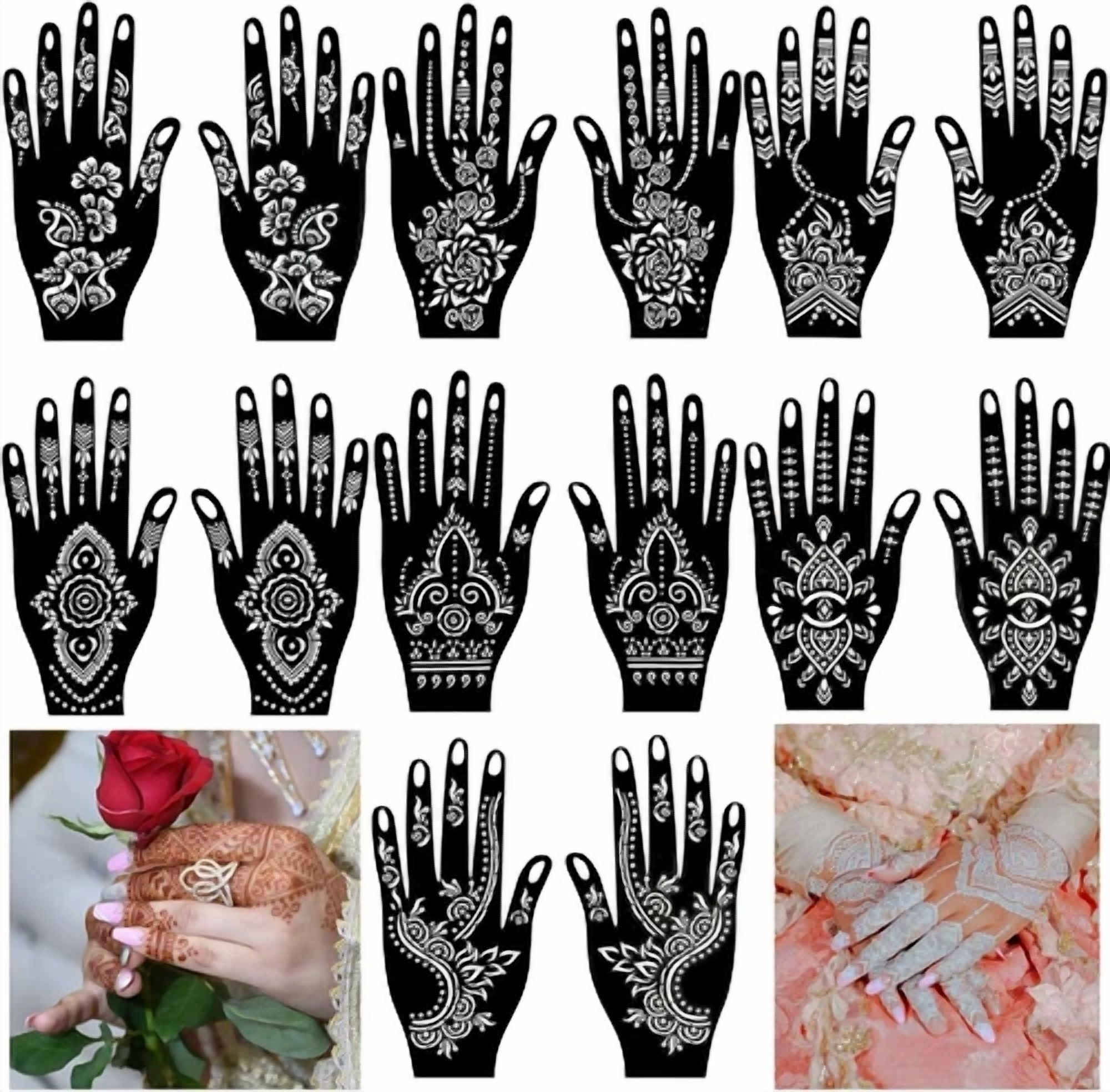 Amar Tool 14 Sheets Henna Tattoo Stencils Kit for Hand Body Art, Indian ...