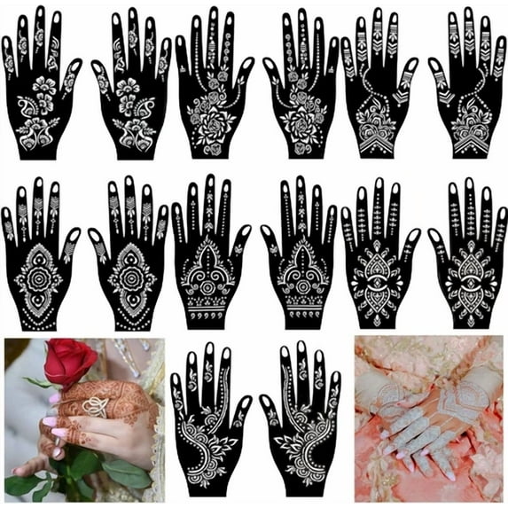 Amar Tool 14 Sheets Henna Tattoo Stencils Kit for Hand Body Art, Indian ...