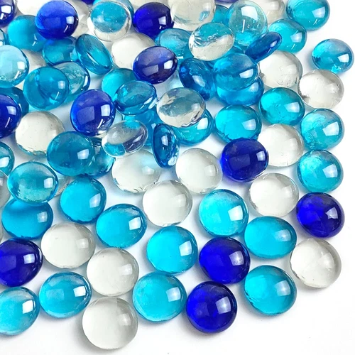 Amar Tool 1LB Flat Glass Marbles for Vase, 100 Pcs Mixed Blue Color ...