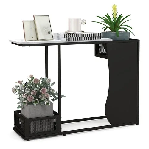 Amar Tool 43.5" Console Table w/ Faux Marble Top & 2 Storage ...