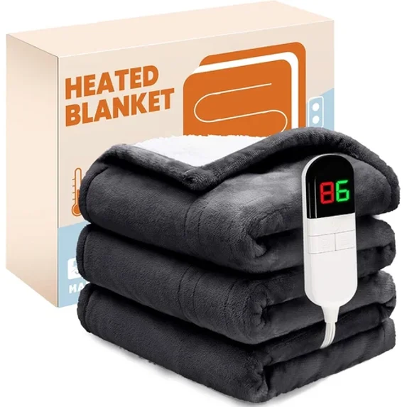 Amar Tool Cozy Electric Heated Blanket, Soft Flannel & Sherpa, 6 Heat ...