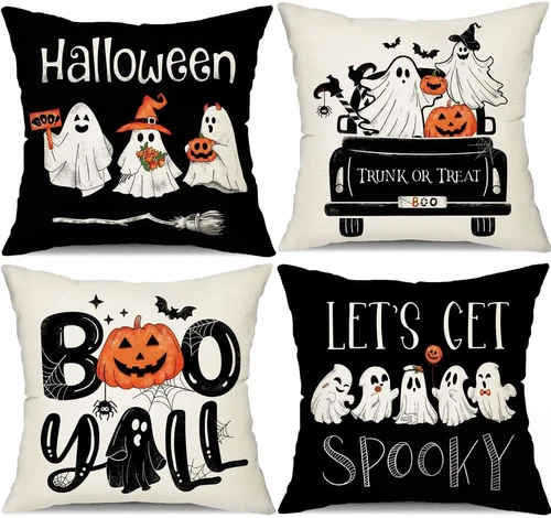 Amar Tool Halloween Pillow Covers 18X18 Inch Set of 4 Black and White ...