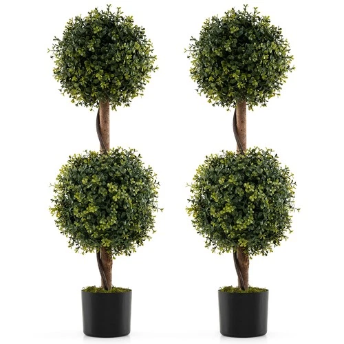 Amar Tool Set of 2 Artificial Double Topiary Ball Trees 3 FT Faux ...