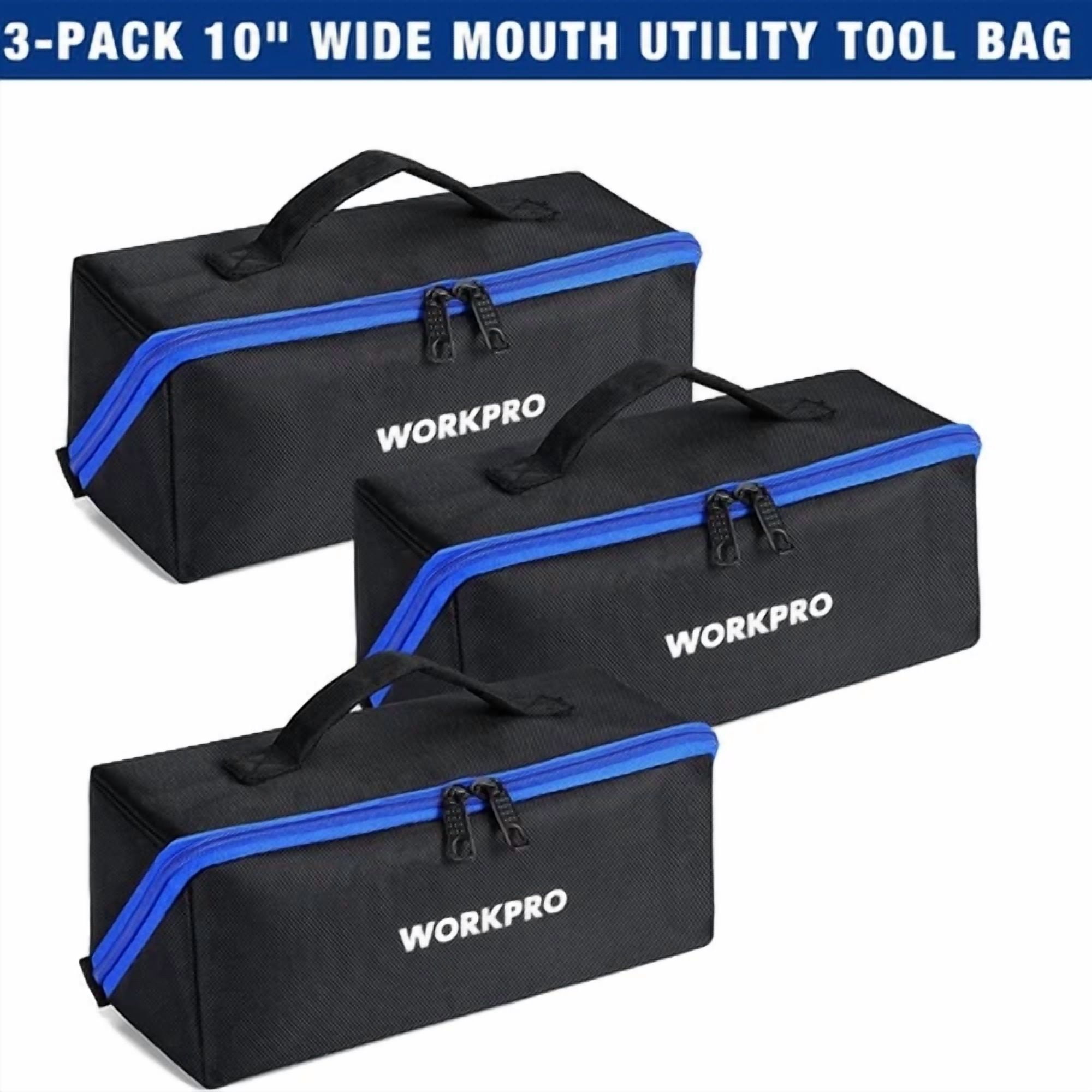 Amar Tool WORKPRO 10" Wide Mouth Utility Tool bag with Zipper 3-pack ...