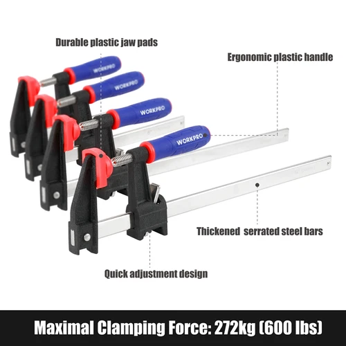 Amar Tool WORKPRO 6-Inch&12-Inch Steel Bar Clamps Set 4PK Quick-Release ...