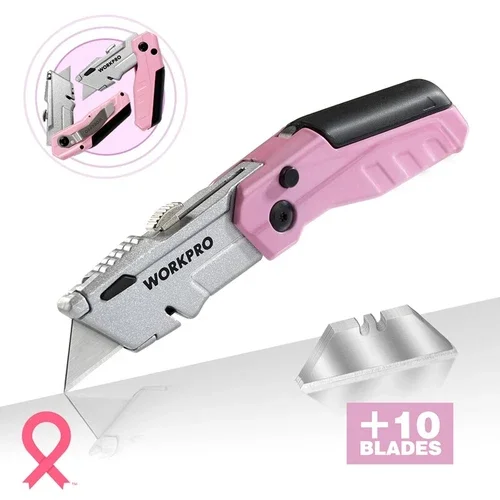 Amar Tool WORKPRO Folding Utility Knife Quick-Change Pink Box Cutter w ...
