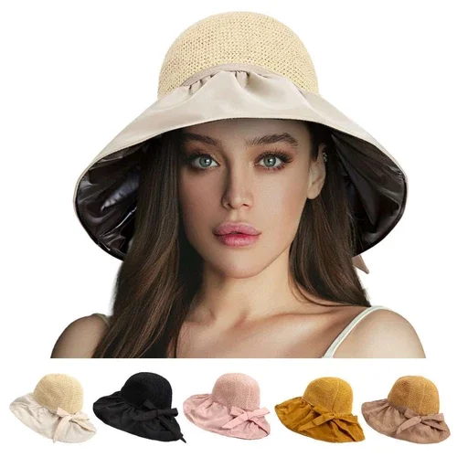 Amar Tool Women's Lady Summer Bow Large Floppy Folding Wide Brim Cap ...