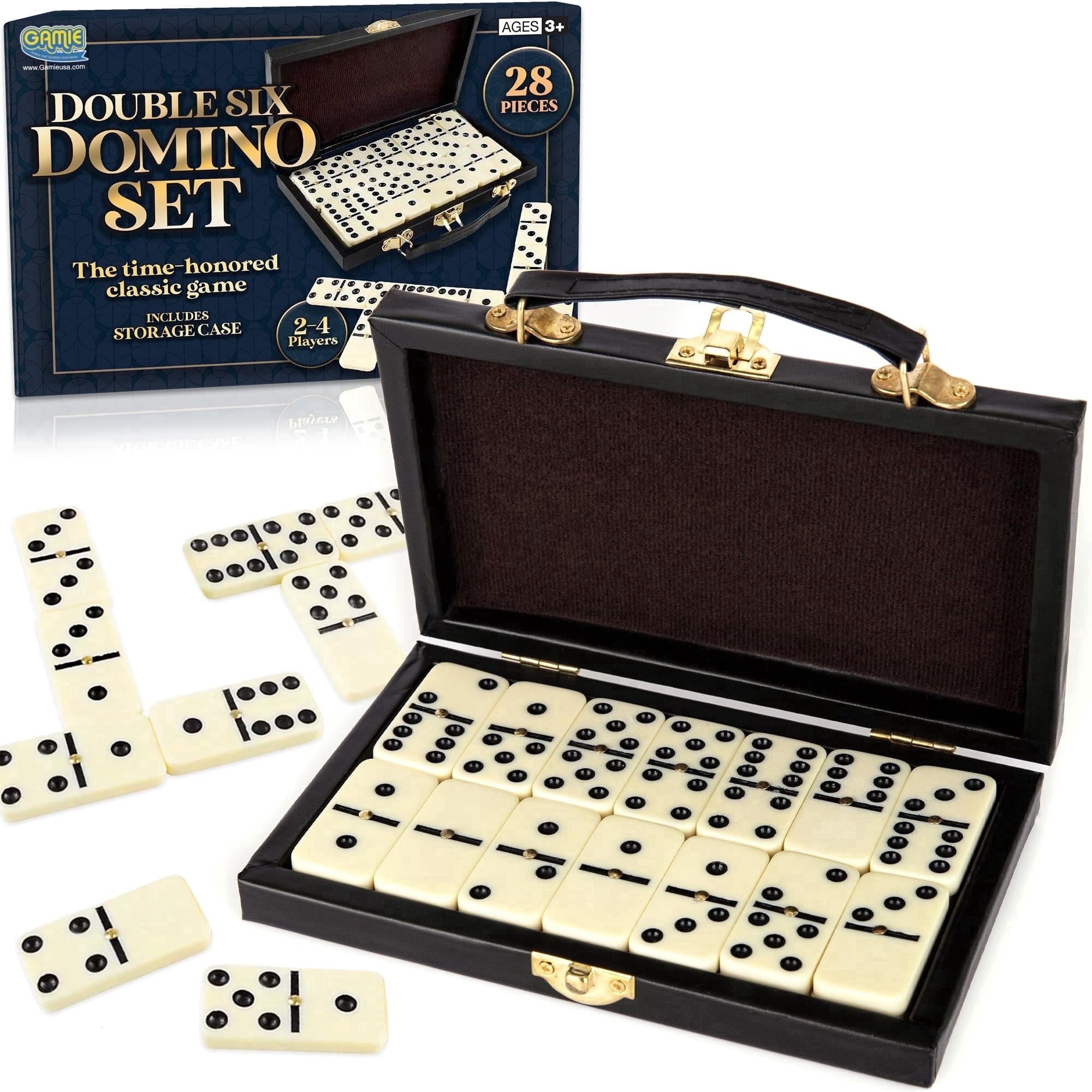 Gamie Dominoes Set Double Six – 28 Tiles in Faux Leather Case – Kids 6 ...