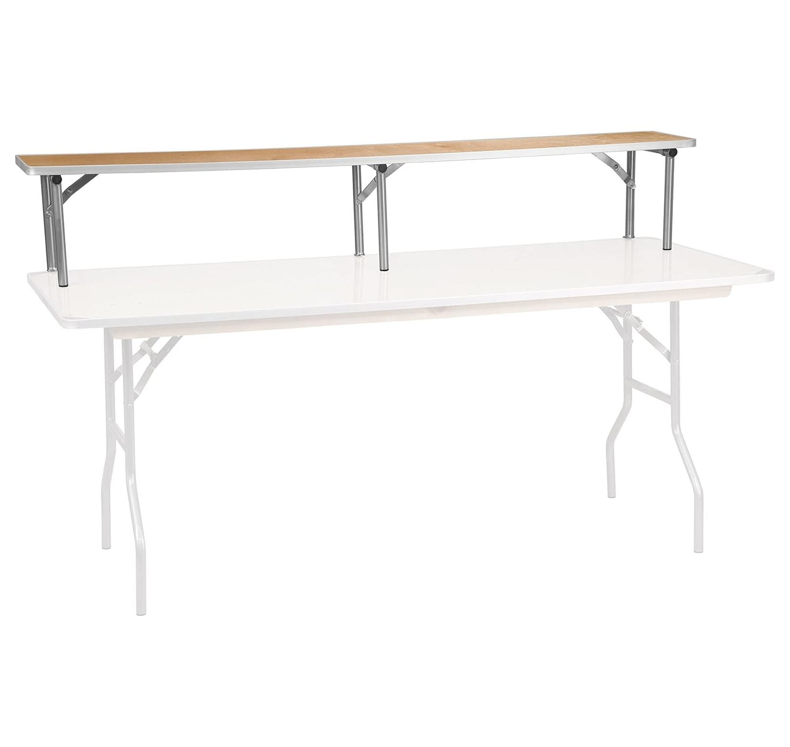 Amara 72" x 12" x 12" Birchwood Bar Top Riser with Folding Silver Legs ...