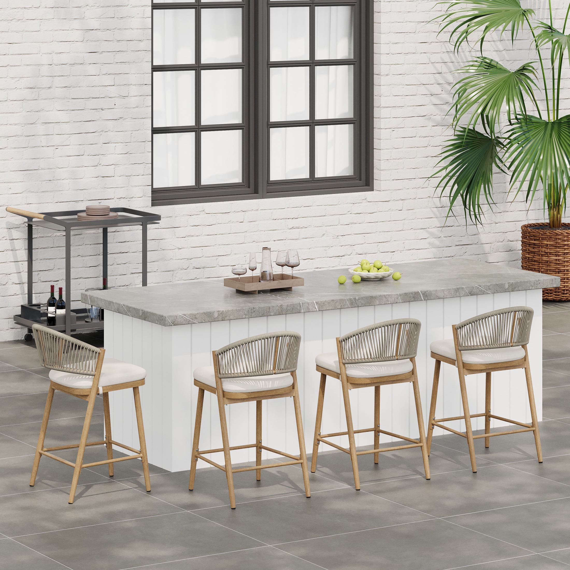 Amara Modern Outdoor Patio 26"H Counter Stools with Wicker Backrest ...