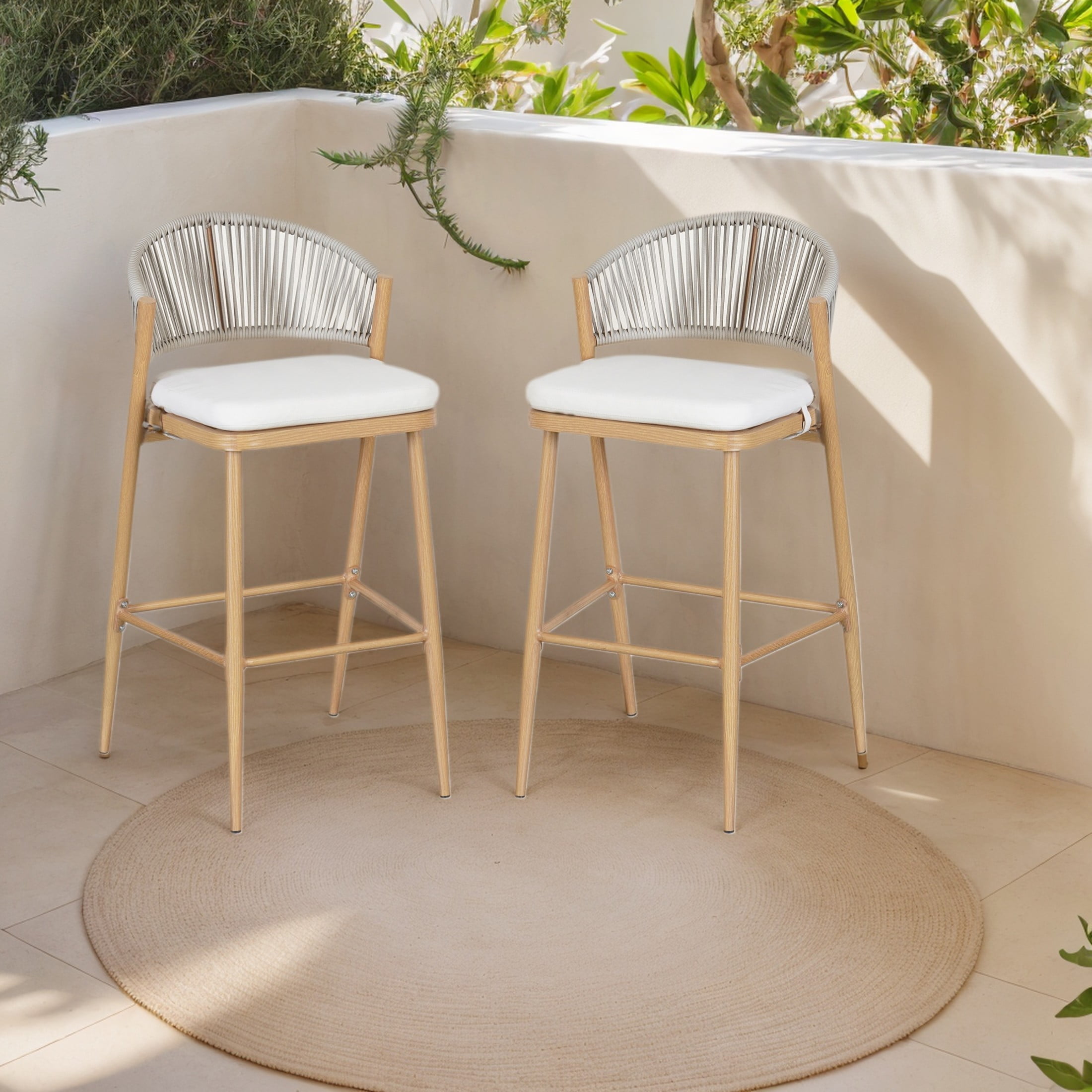 Amara Modern Outdoor Patio Barstools, Aluminum Frame, Scallop-Shaped ...
