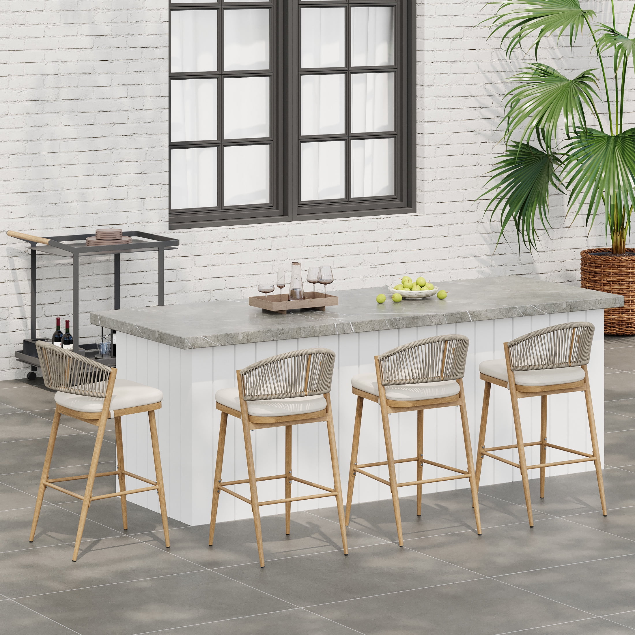 Amara Modern Outdoor Patio Barstools, Aluminum Frame, Scallop-Shaped ...