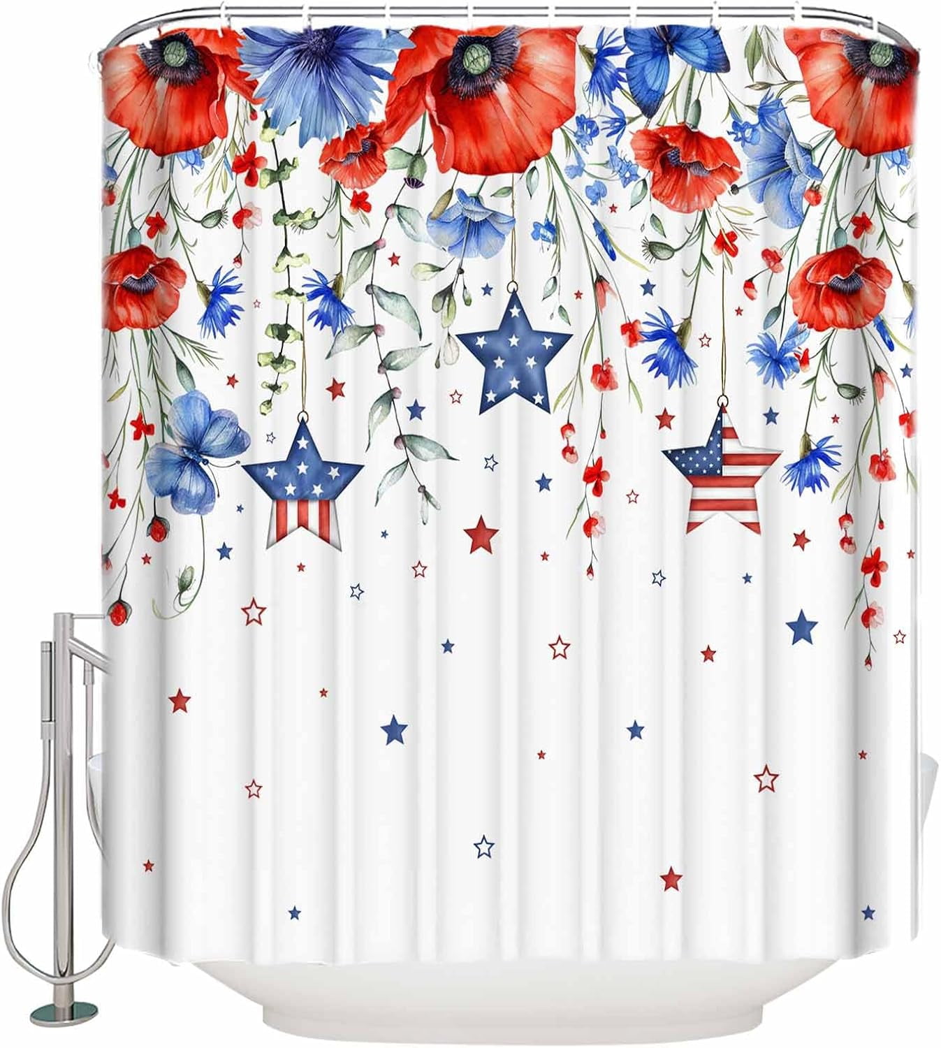 Amarainy 4th of July Floral Shower Curtain for Bathroom, Patriotic ...