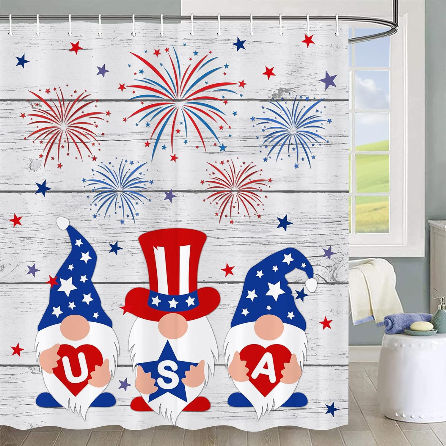 Amarainy 4th of July Gnomes Shower Curtain Independence Day Bathroom ...