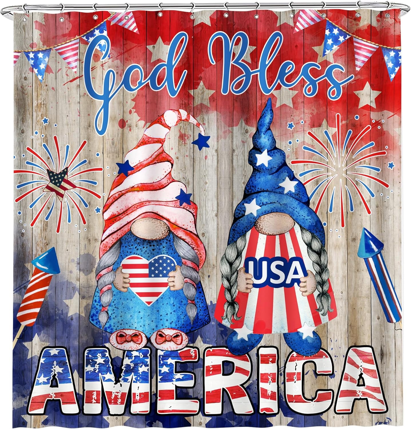 Amarainy 4th of July Patriotic American Flag Shower Curtain for ...