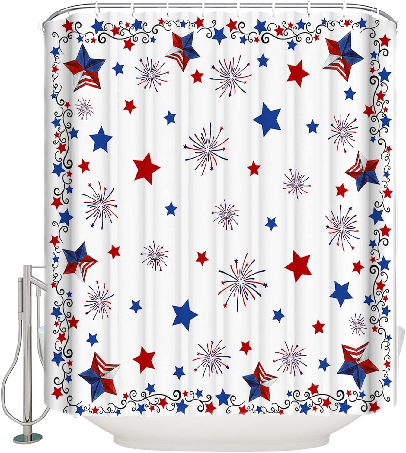 Amarainy 4th of July Patriotic Stars Bathroom Curtains with Hooks ...