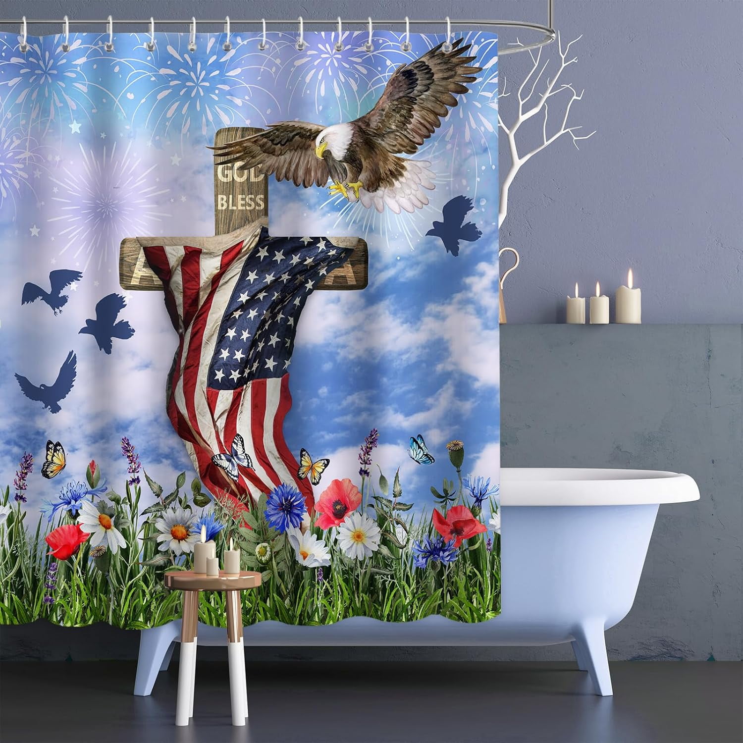 Amarainy 4th of July Shower Curtains for Bathroom Decor, Cross Eagle ...