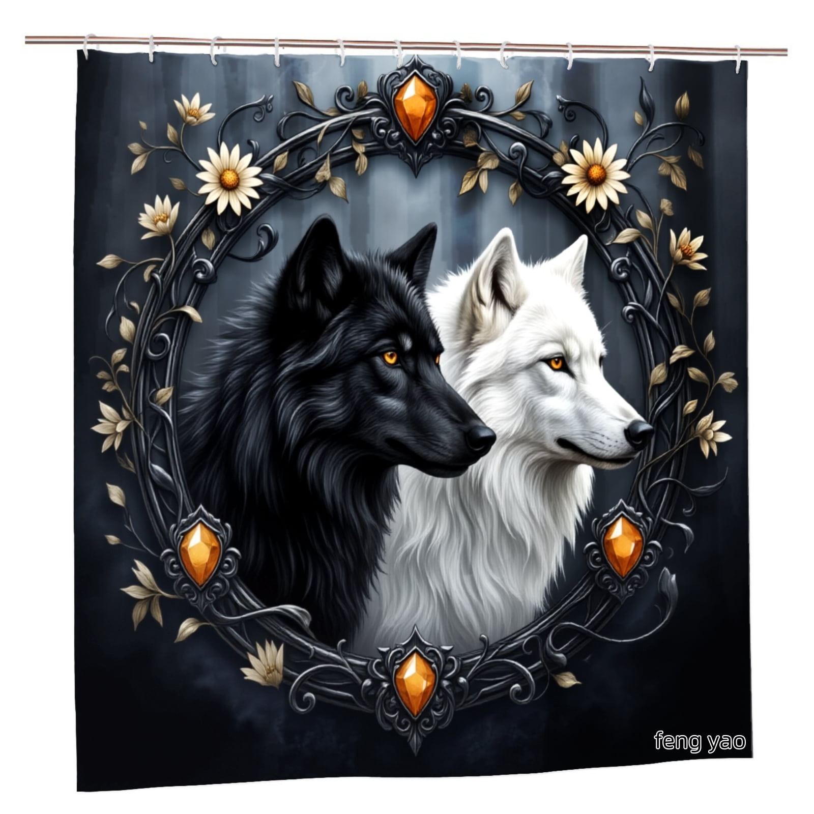 Amarainy Black And White Wolf Art Polyester Shower Curtain For Home ...