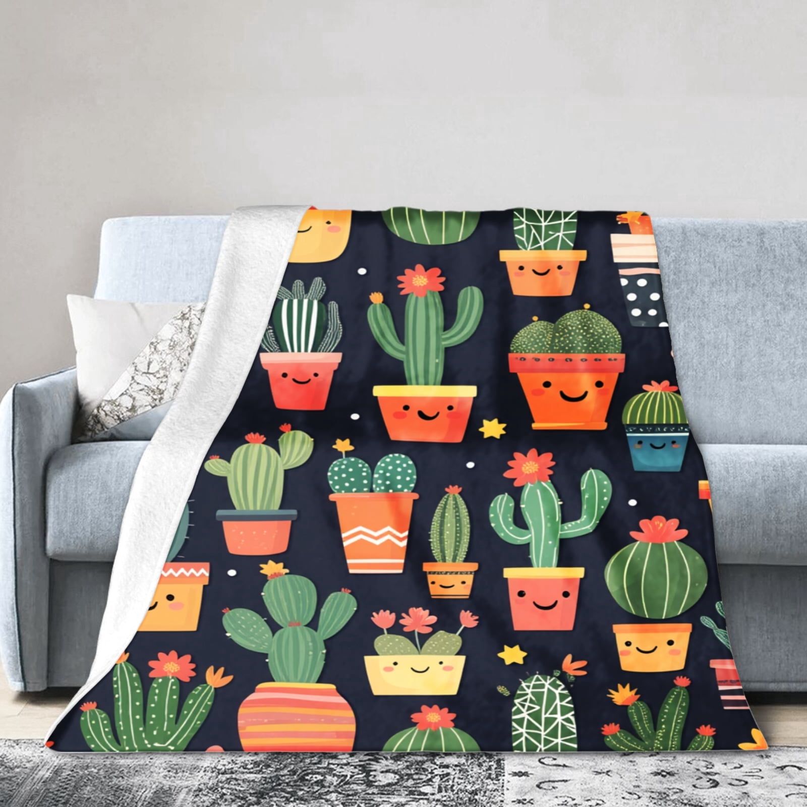 Amarainy Cactus Pattern Flannel Throw Blanket For Winter Gift Home Sofa ...