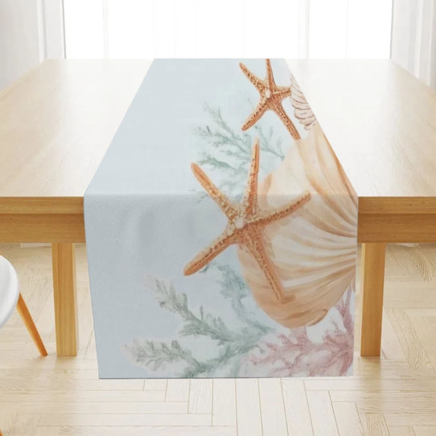 Amarainy Coastal Seashell and Starfish Print Linen Table Runner 13x72 ...