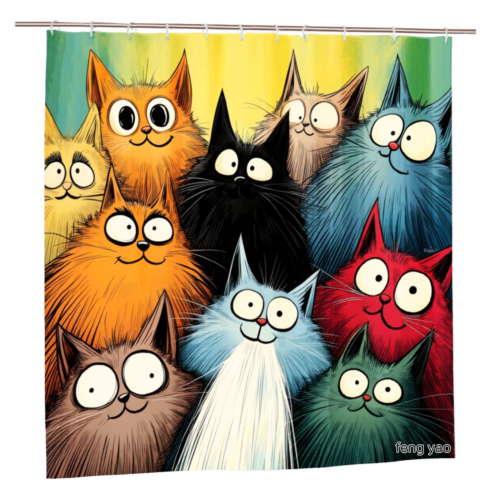 Amarainy Colorful Cartoon Cats Polyester Shower Curtain For Home ...