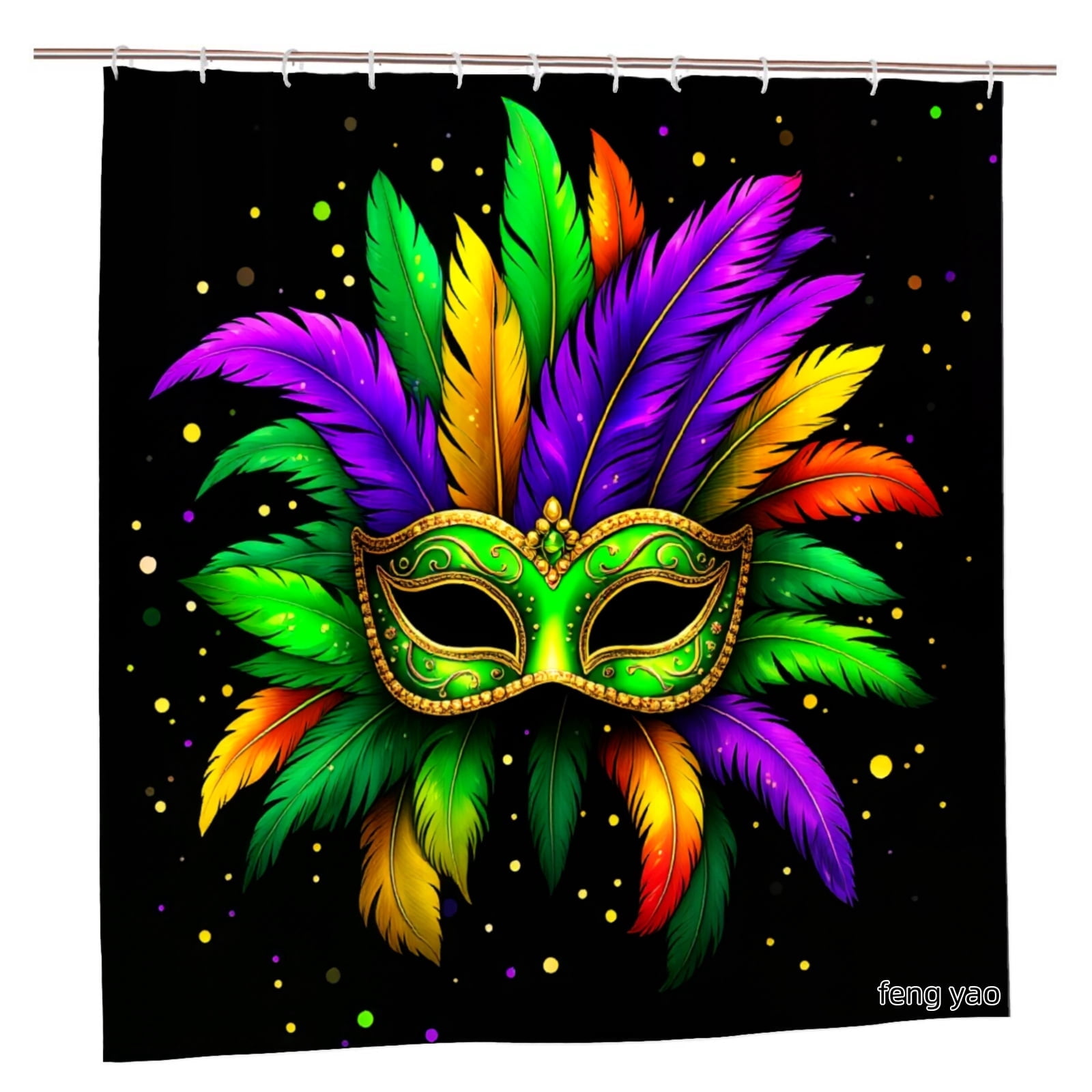 Amarainy Colorful Mardi Gras Mask With Feathers Polyester Shower ...