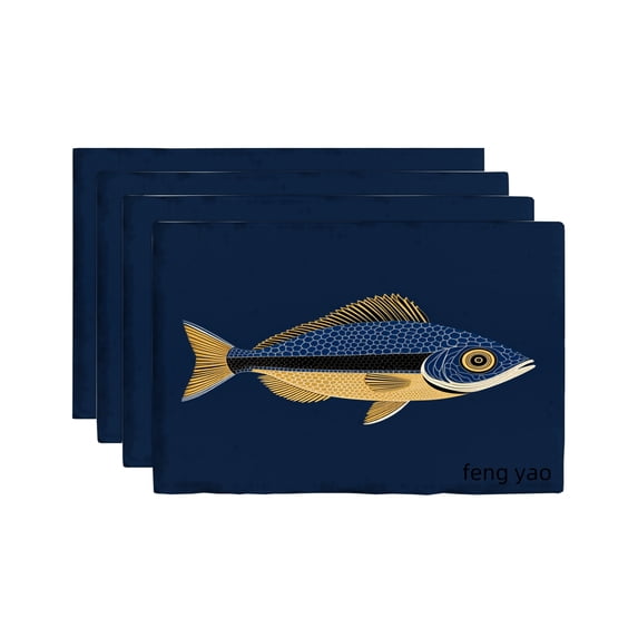 Amarainy Fish Design Navy Blue Linen Table Mats Set of 4 for Home ...