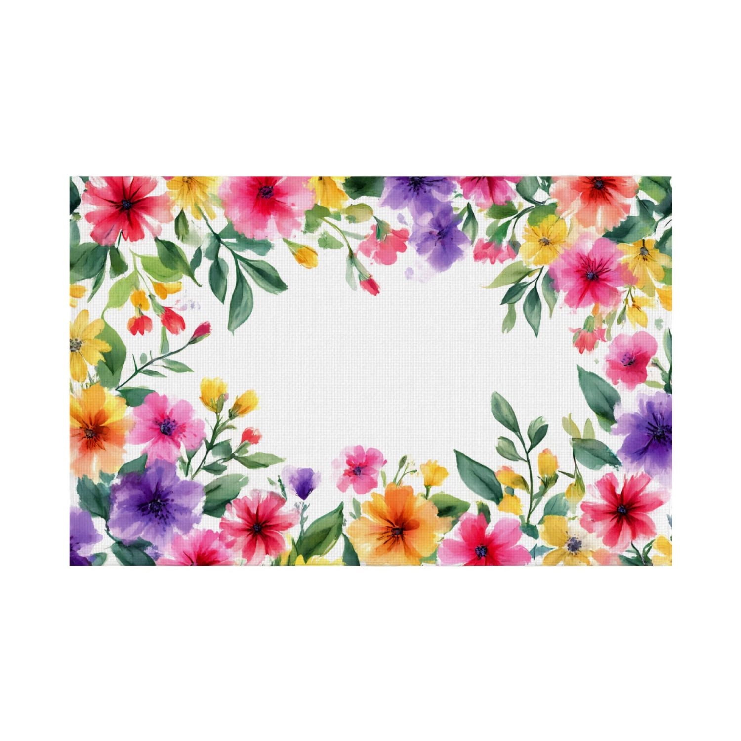 Amarainy Floral Border Design Linen Table Mats Set of 4 for Dining ...
