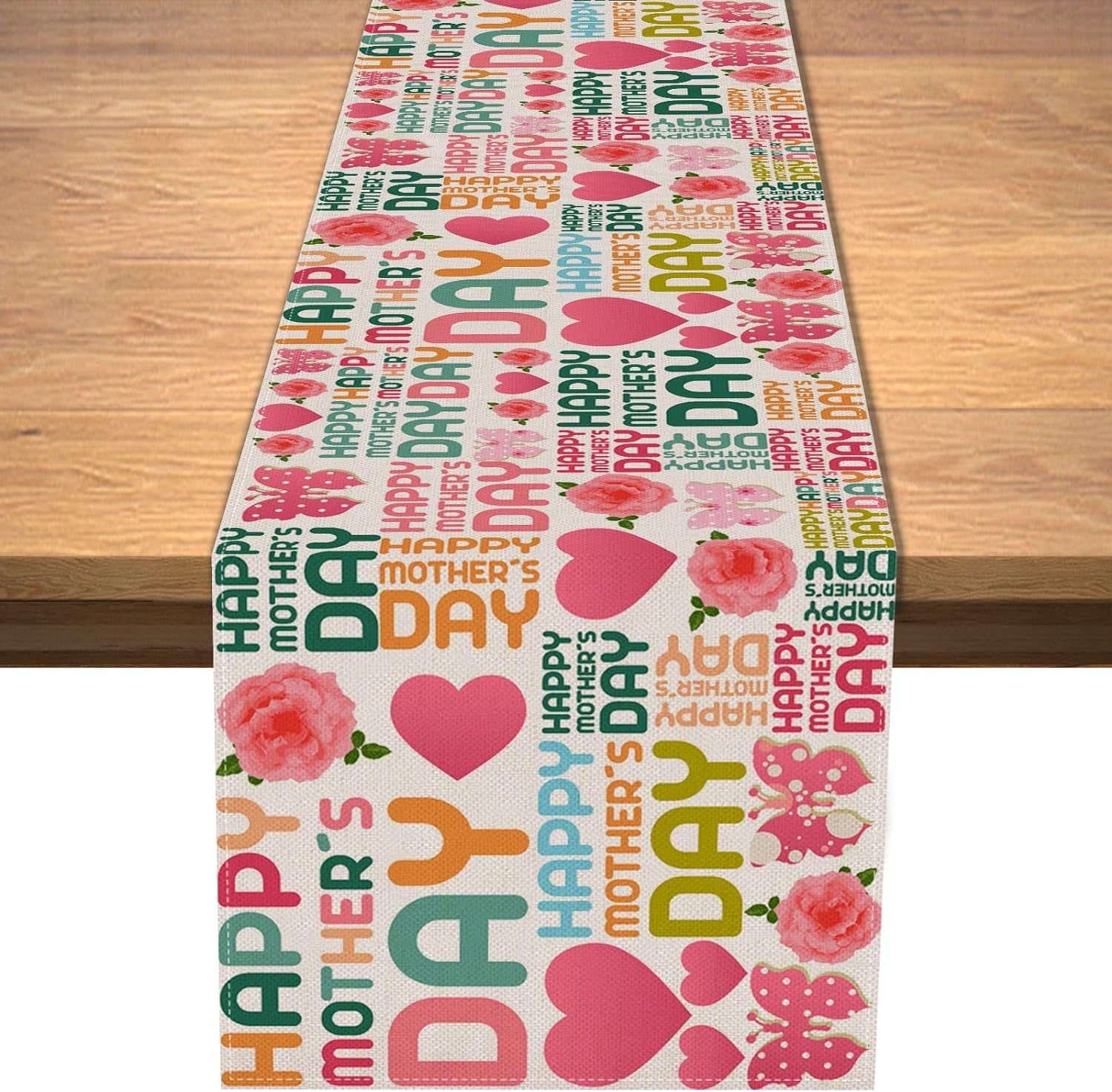 Amarainy Happy Mother's Day Table Runner Pink Rose Butterfly Love ...