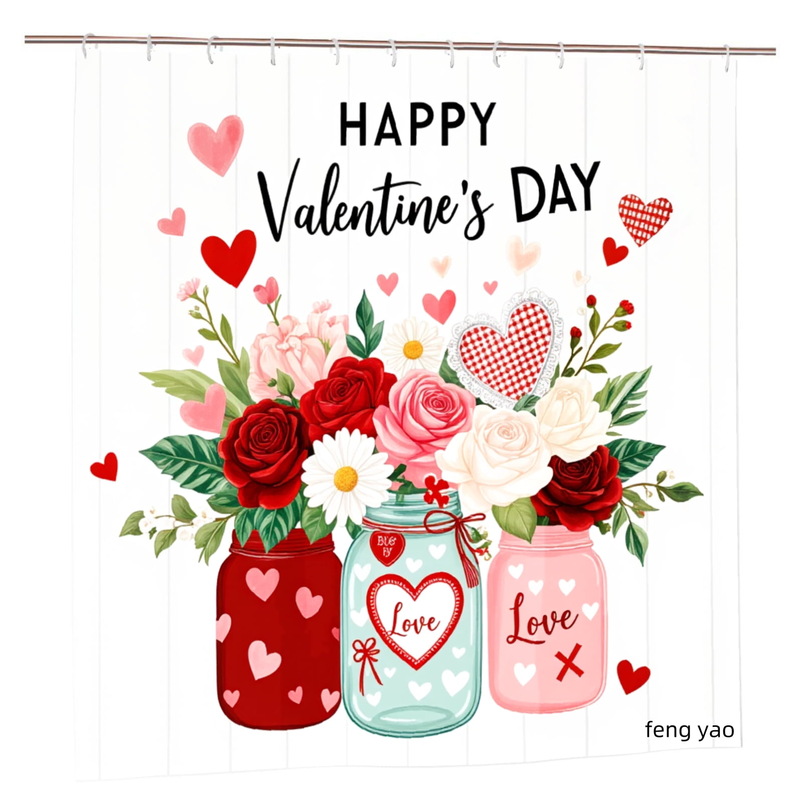 Amarainy Happy Valentines Day Love Hearts Flowers Mason Jars Flannel ...