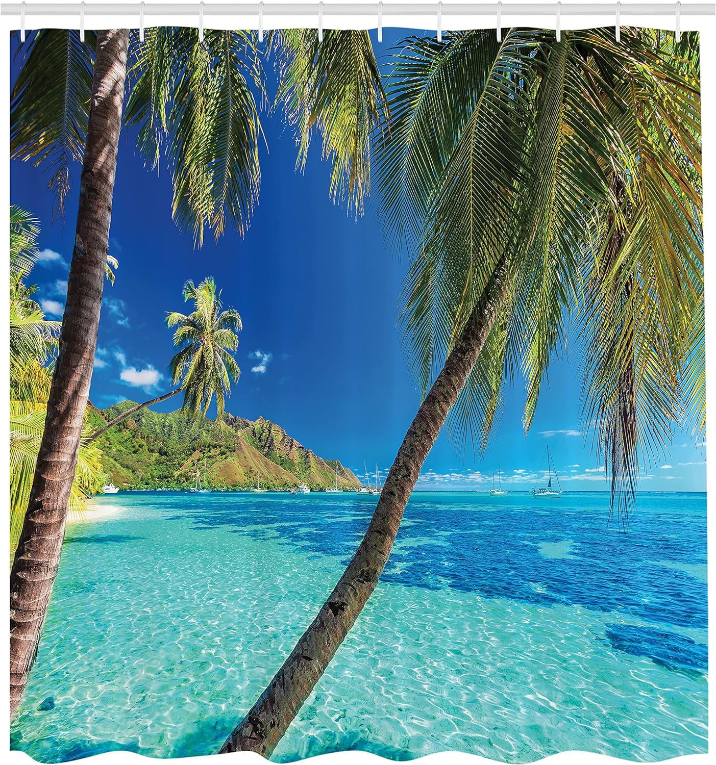 Amarainy Ocean Shower Curtain, Tropical Island with The Palm Trees and ...