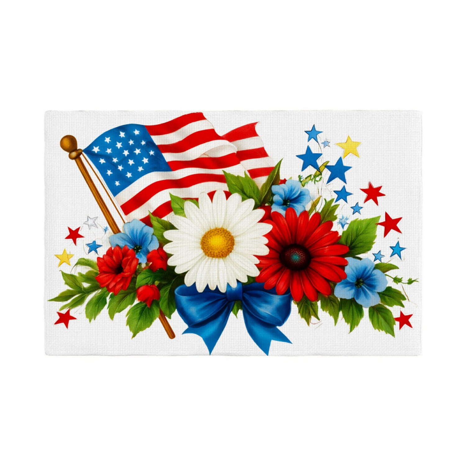 Amarainy Patriotic Floral Design Linen Table Mats Set of 4 for Dining ...