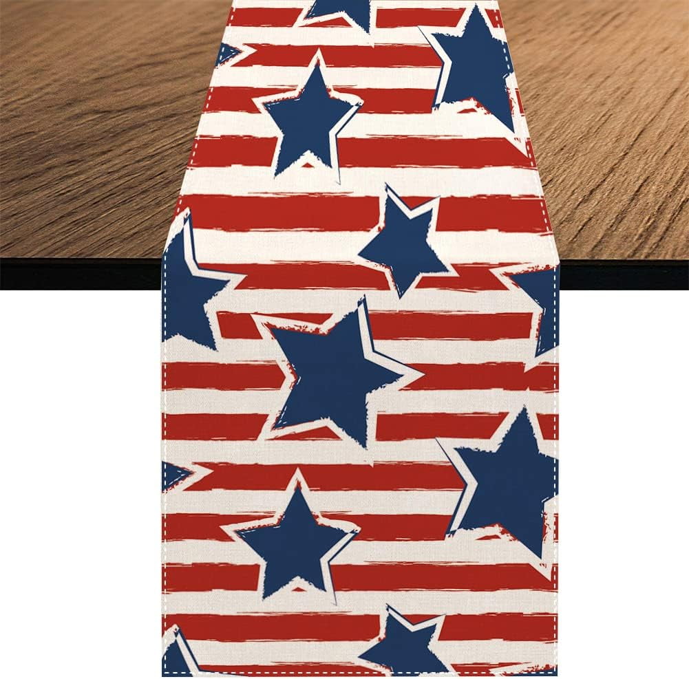 Amarainy Patriotic Stars Stripe Table Runner, 4th of July Memorial Day ...