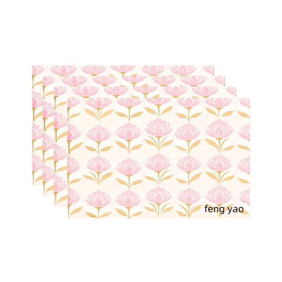 Amarainy Pink Floral Pattern Linen Table Mats Set of 4 for Home Kitchen ...
