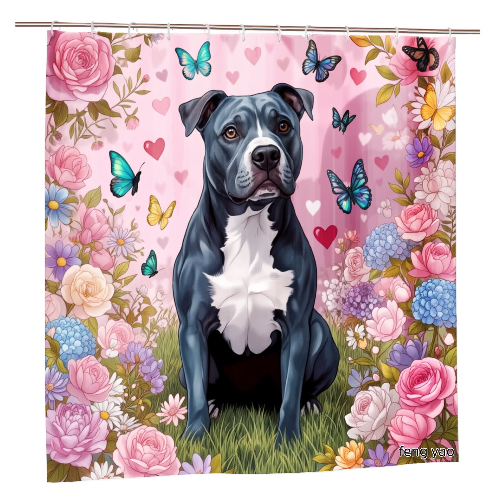 Amarainy Polyester Shower Curtain Featuring Pitbull Dog Floral ...