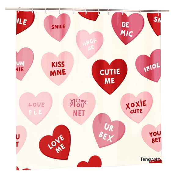 Amarainy Polyester Shower Curtain Valentine Hearts Love Messages Cute ...