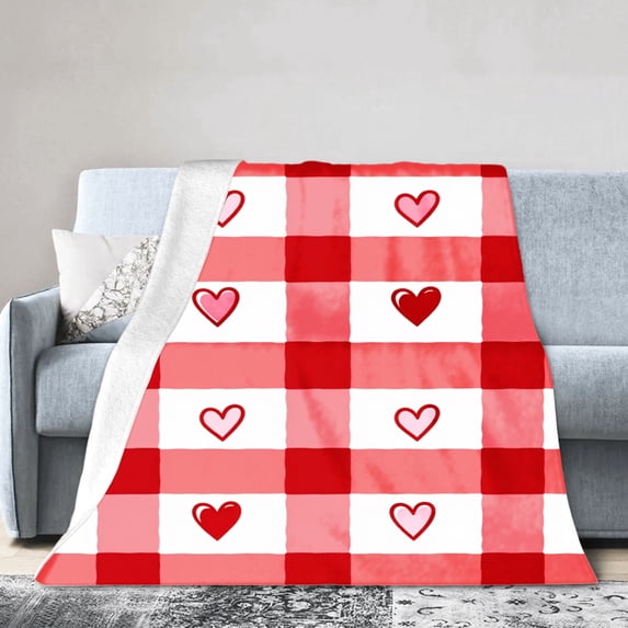 Amarainy Red And White Checkered Heart Pattern Flannel Throw Blanket ...