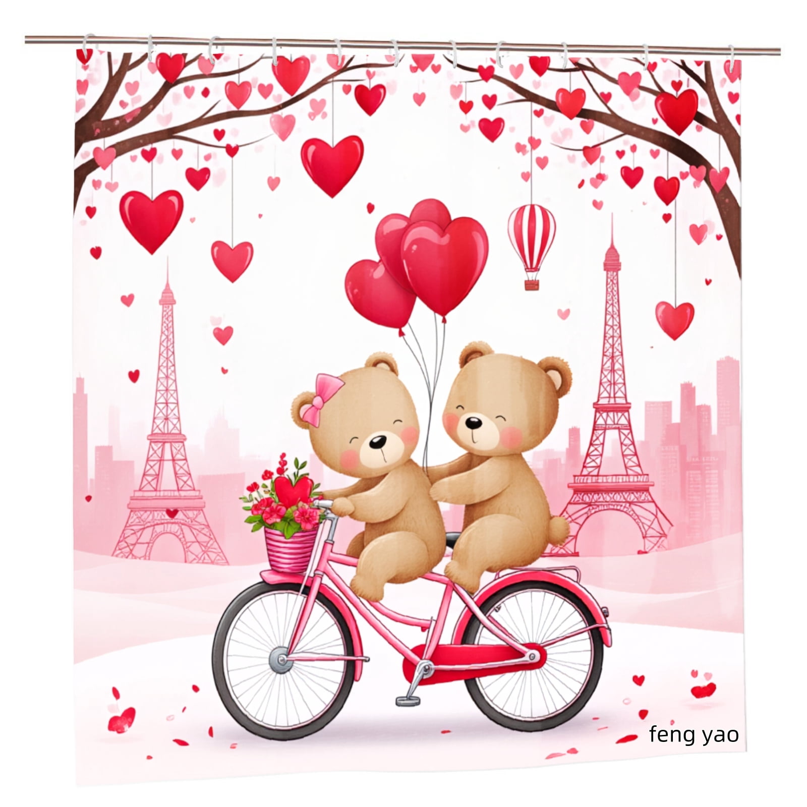 Amarainy Romantic Teddy Bears On Bicycle With Eiffel Tower And Hearts ...