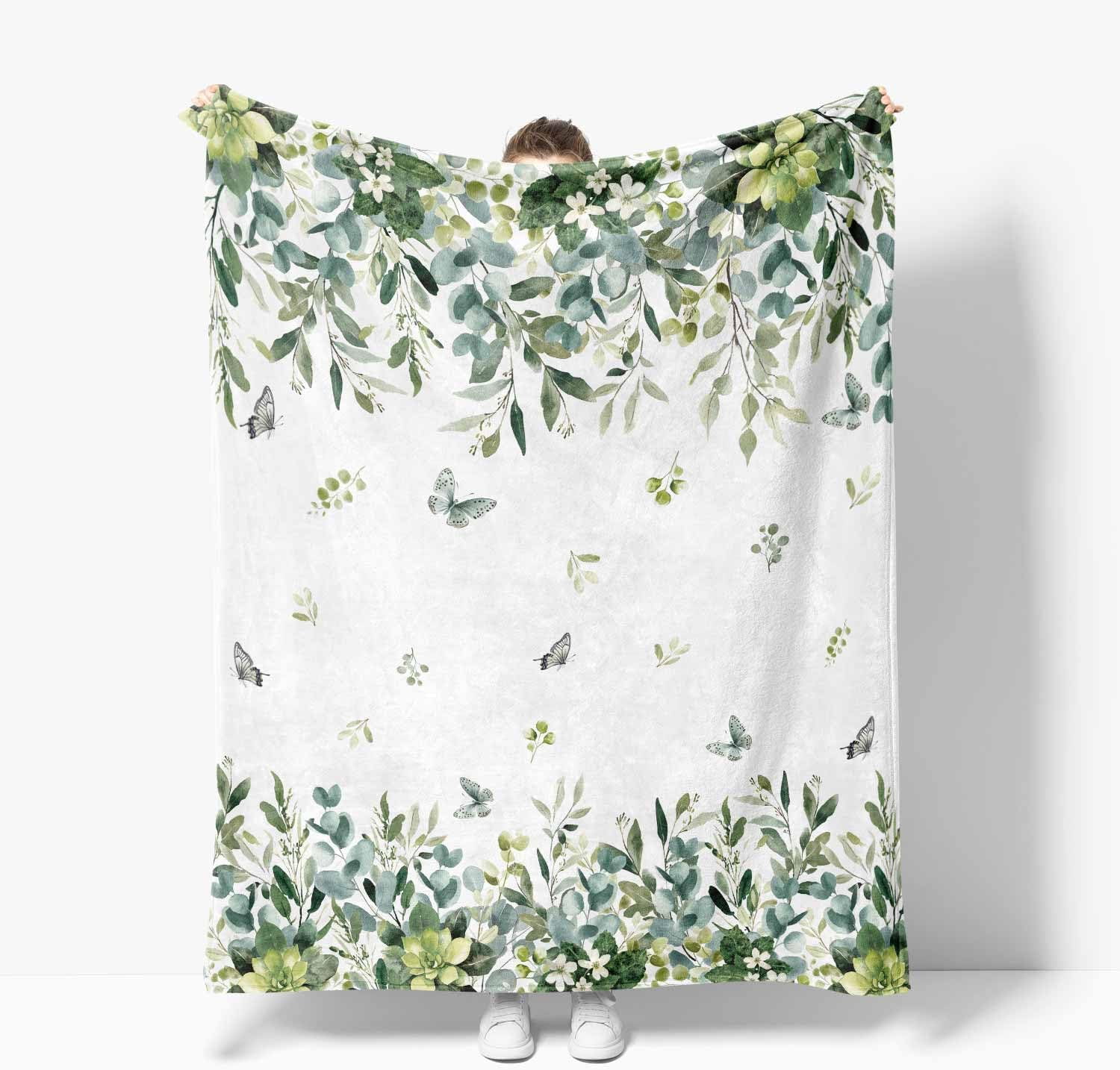 Amarainy Spring Flannel Blanket 60x80 inch Eucalyptus Wildflowers ...