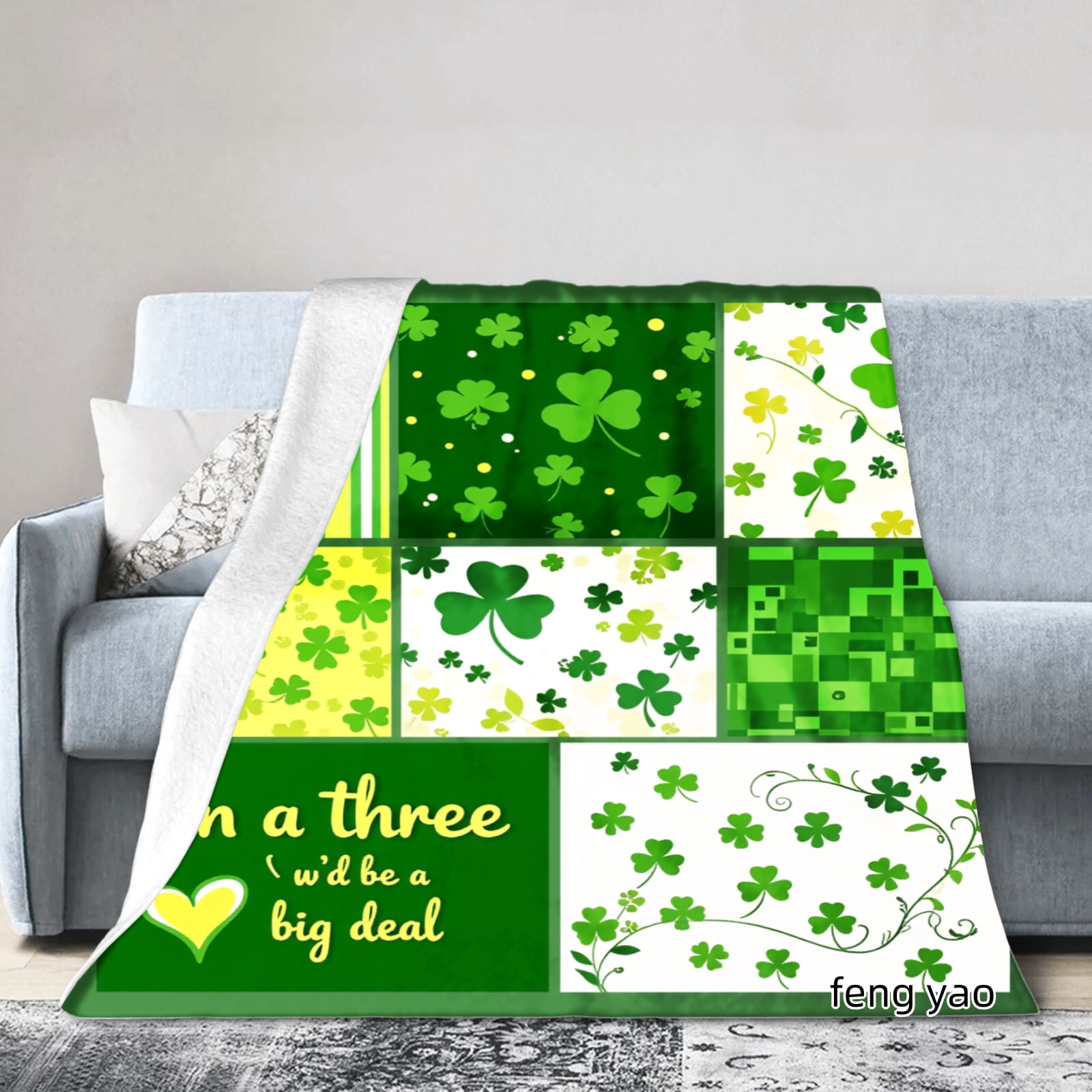 Amarainy St Patrick Day Shamrock Clover Pattern Fleece Throw Blanket ...