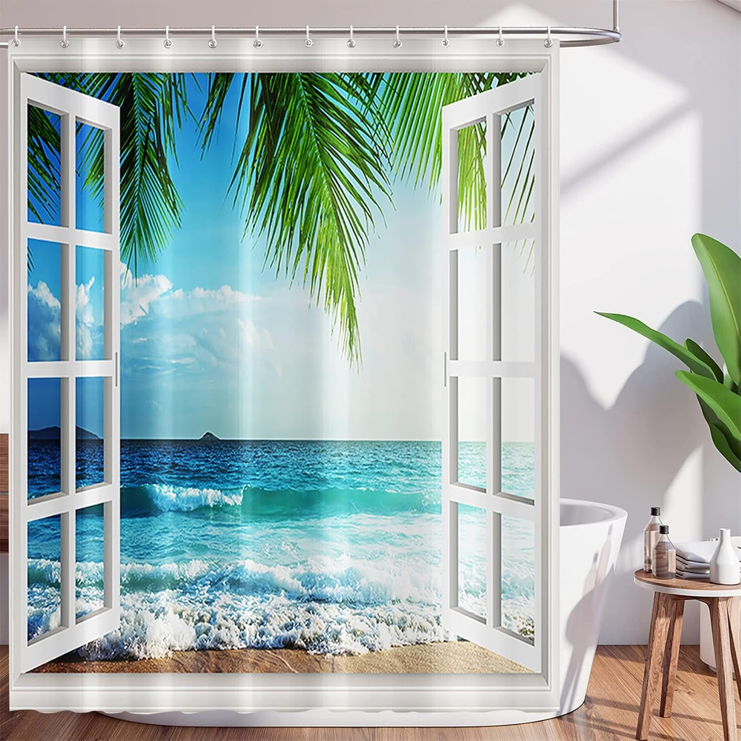 Amarainy Tropical Palms Beach Shower Curtain for Bathroom Hawaiian ...