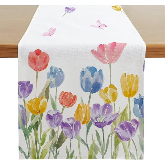 13" X 72" Easter Retro Table Runner, Cute Rabbit Butterfly Carrot ...