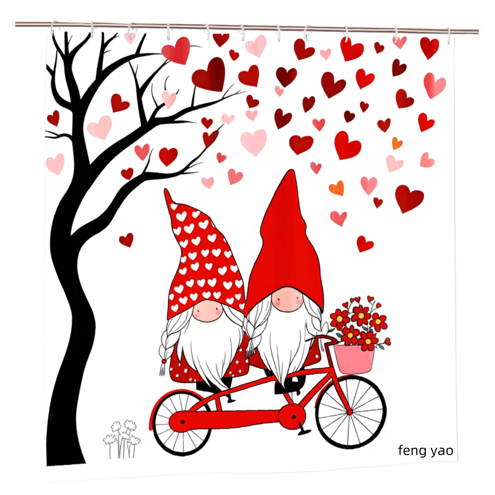 Amarainy Valentine Gnomes On Bicycle Heart Tree Polyester Shower ...