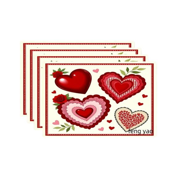 Amarainy Valentine Hearts Pattern Linen Table Mats Set of 4 for Home ...