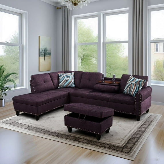 Amaranth Linen 3-Piece Sofa Set Living Room Sofa - Walmart.com
