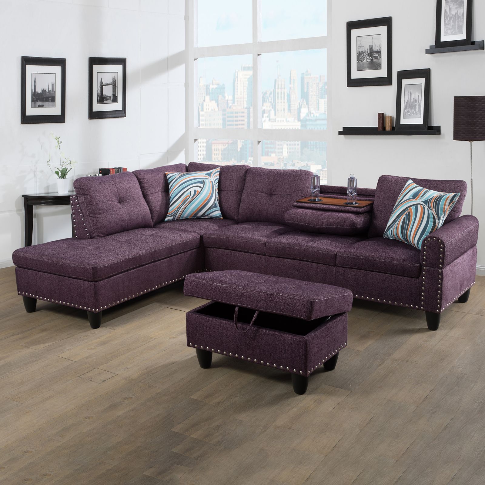 Amaranth Linen 3-Piece Sofa Set Living Room Sofa - Walmart.com